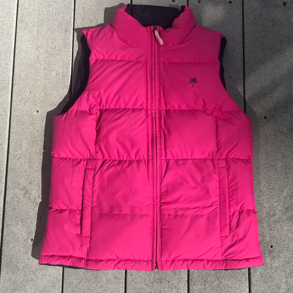 Lilly Pulitzer Reversible Puffer Vest Pink Navy - Gem